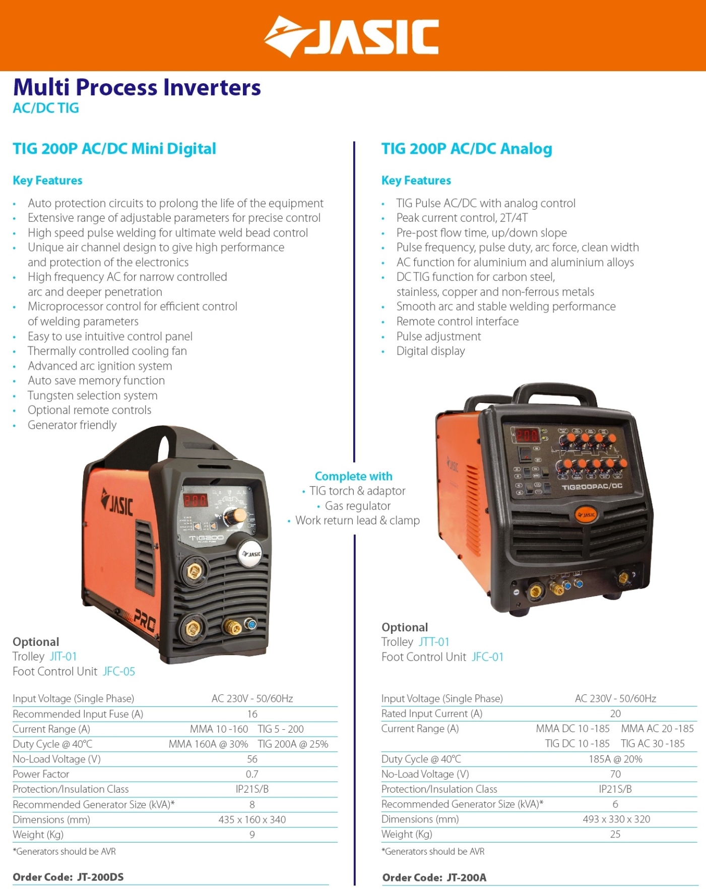 Jasic Tig 200P AC/DC Mini Digital Tig Welder 230 Volt - WECS Ltd